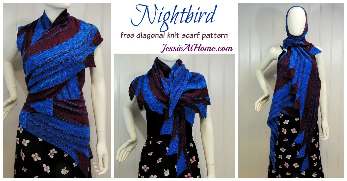Nightbird - diagonal knit scarf pattern in contrasting colors | Jessie ...