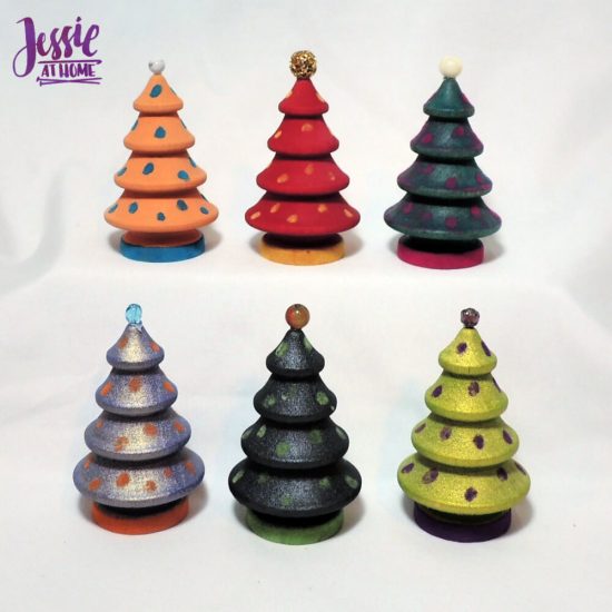 Winter Tree Craft - Mini wood trees with paint, flocking, and beads!