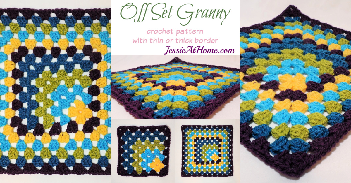 Off Set Granny Square with thin or thick border - free crochet pattern