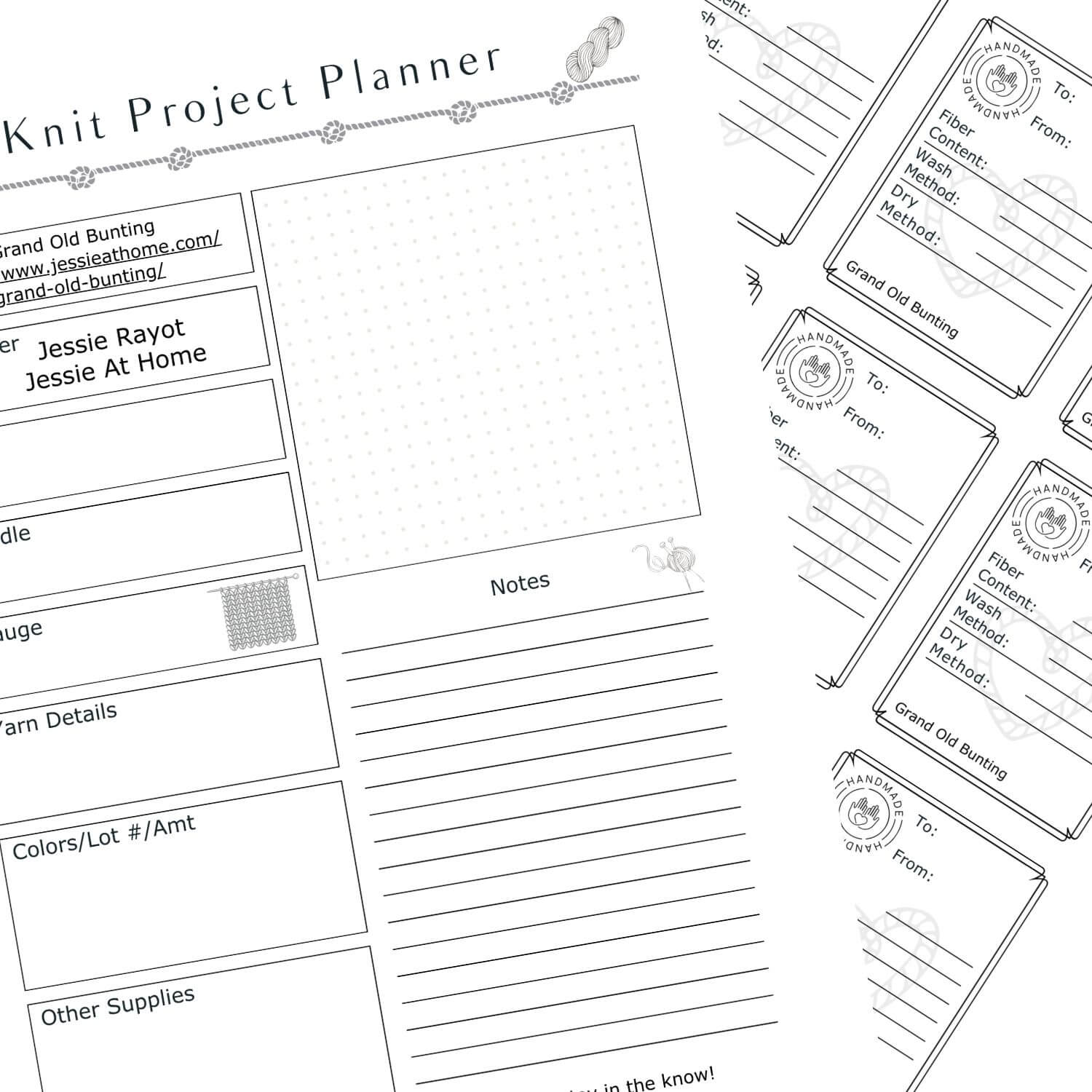 Grand Old Bunting Knit Pattern Project Page and Gift Tags – Jessie At Home